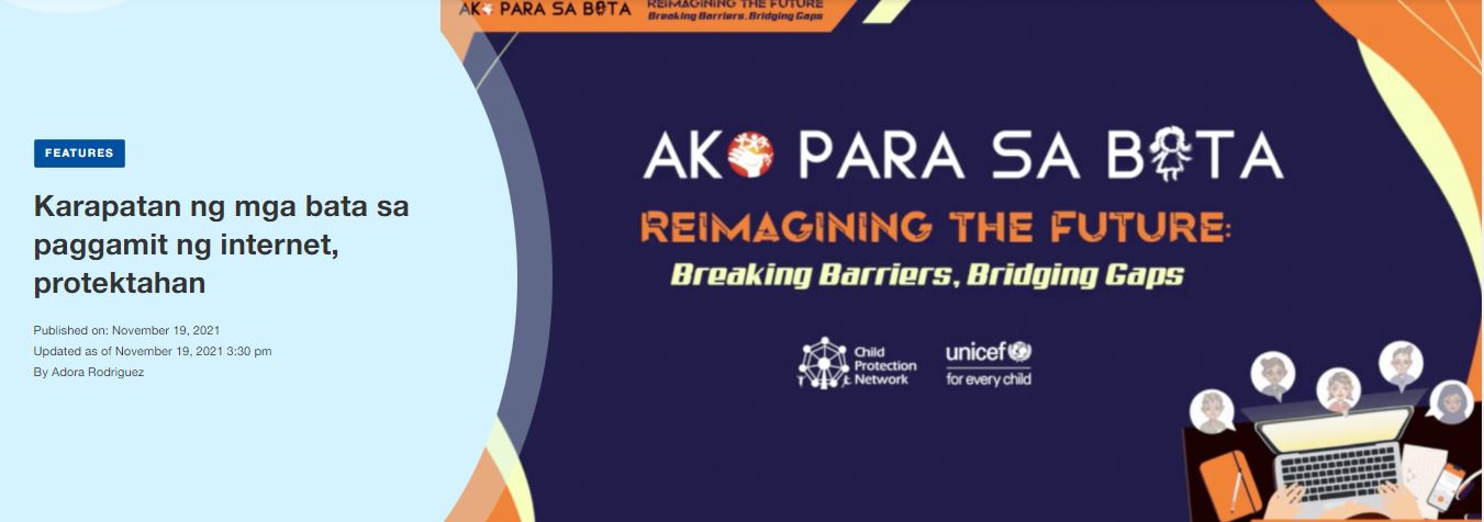 Karapatan ng mga bata sa paggamit ng internet, protektahan – Child Protection Network